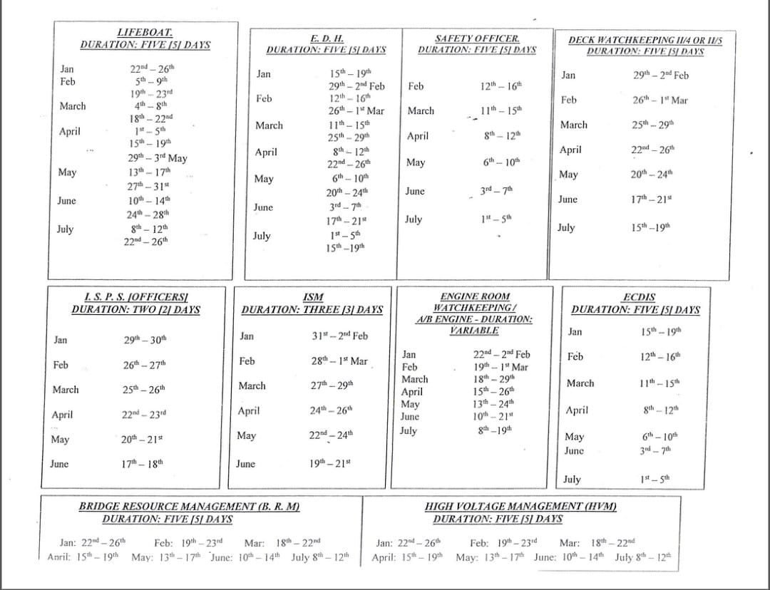 Short Courses Timetable – RMU